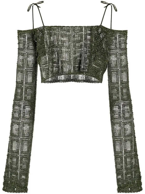 Gcds Off-shoulder Macramé Crop Top