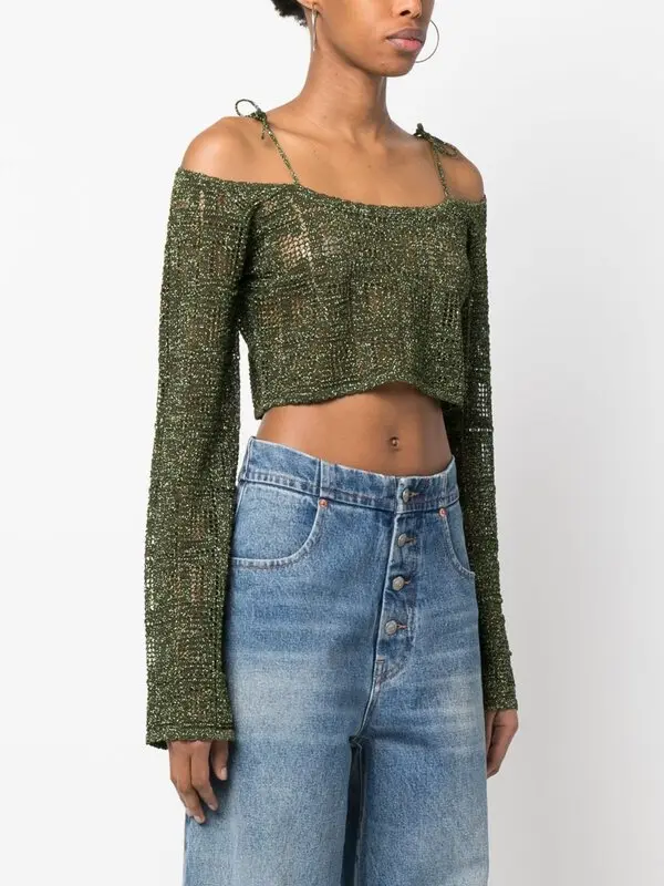 Gcds Off-shoulder Macramé Crop Top