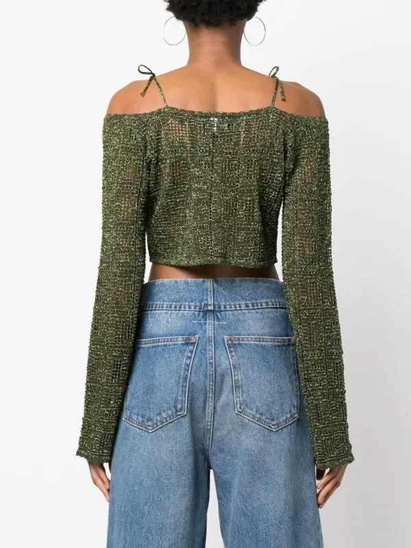 Gcds Off-shoulder Macramé Crop Top