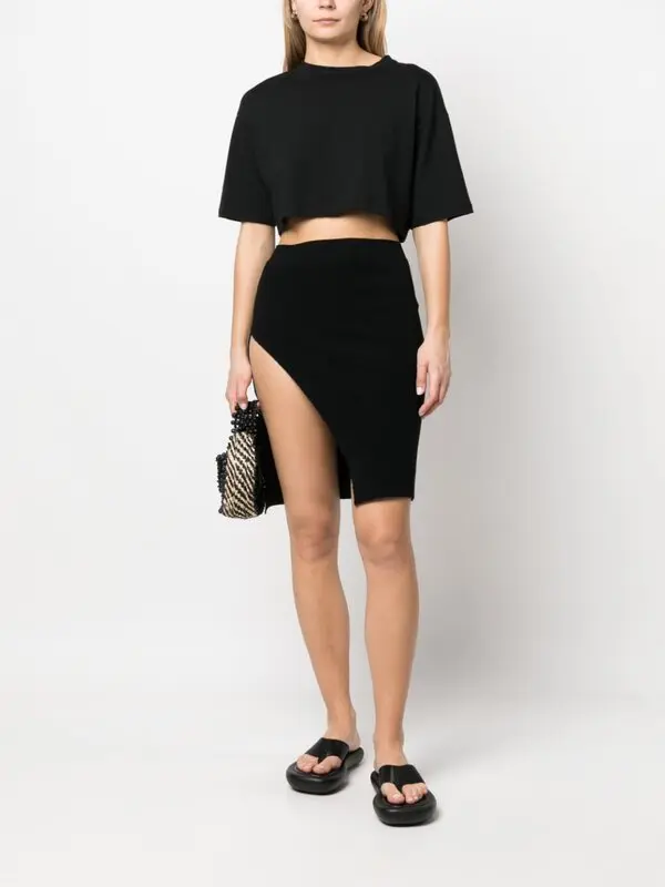 LANEUS Ribbed-knit Asymmetric Midi Skirt - Black
