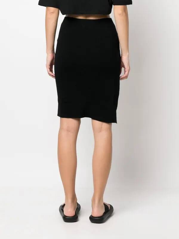 LANEUS Ribbed-knit Asymmetric Midi Skirt - Black