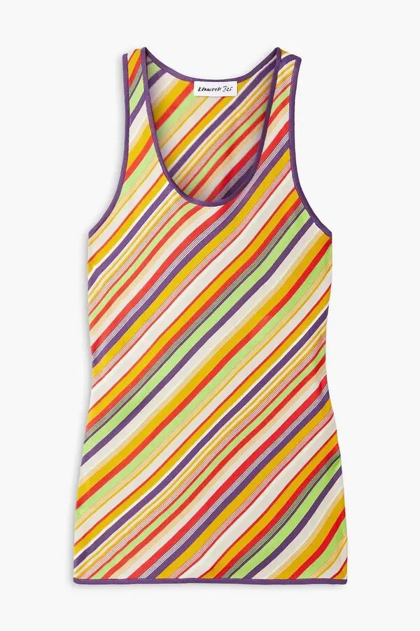 KENNETH IZE Striped Silk And Cottonblend Tank