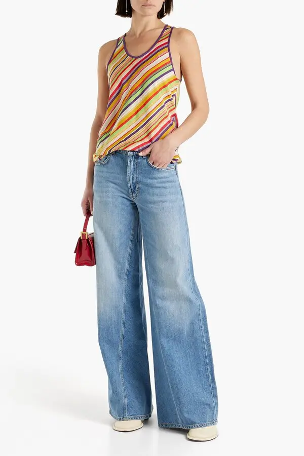 KENNETH IZE Striped Silk And Cottonblend Tank