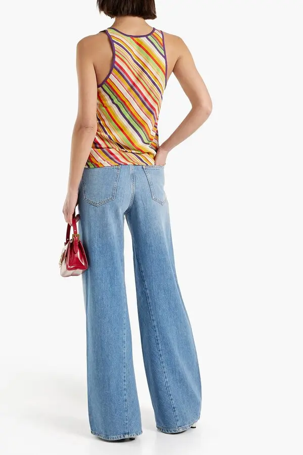 KENNETH IZE Striped Silk And Cottonblend Tank
