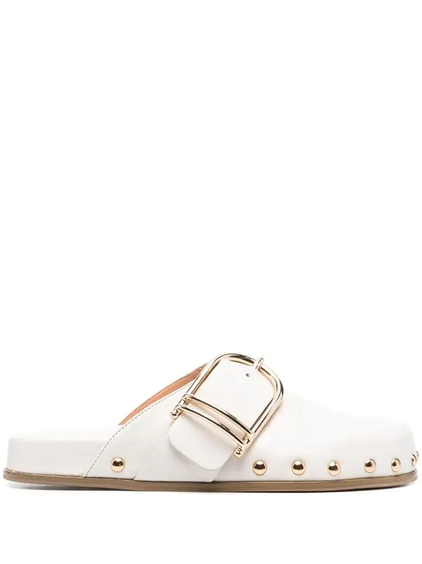 TWINSET Buckle-fastened Leather Mules - White