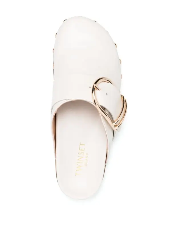 TWINSET Buckle-fastened Leather Mules - White