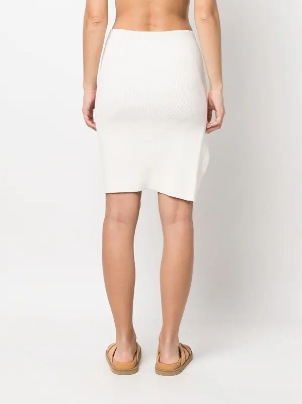 LANEUS Ribbed Knit Asymmetric Midi Skirt - White
