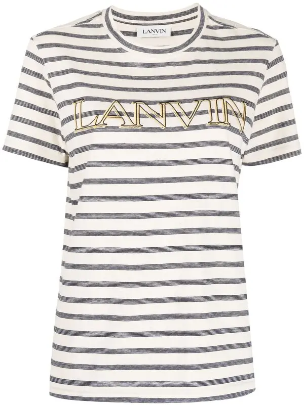 LANVIN Logo-print Striped T-shirt - Neutrals