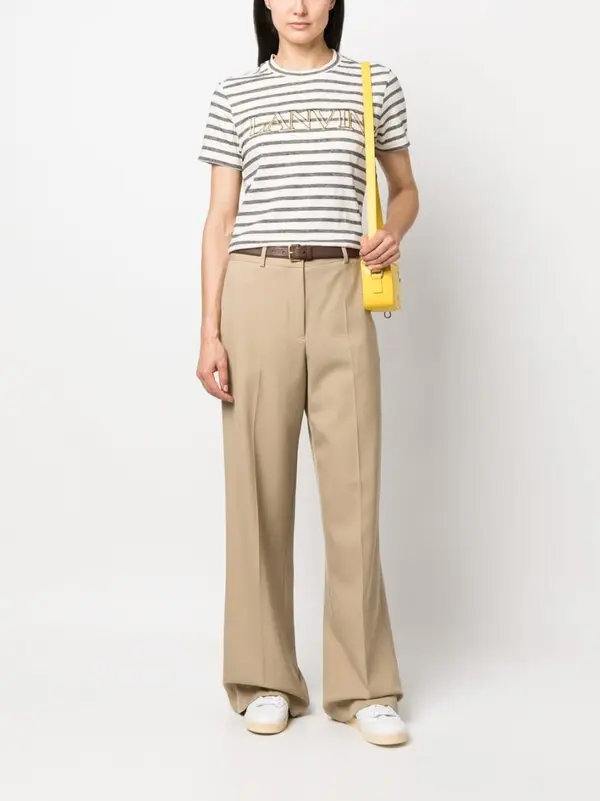 LANVIN Logo-print Striped T-shirt - Neutrals