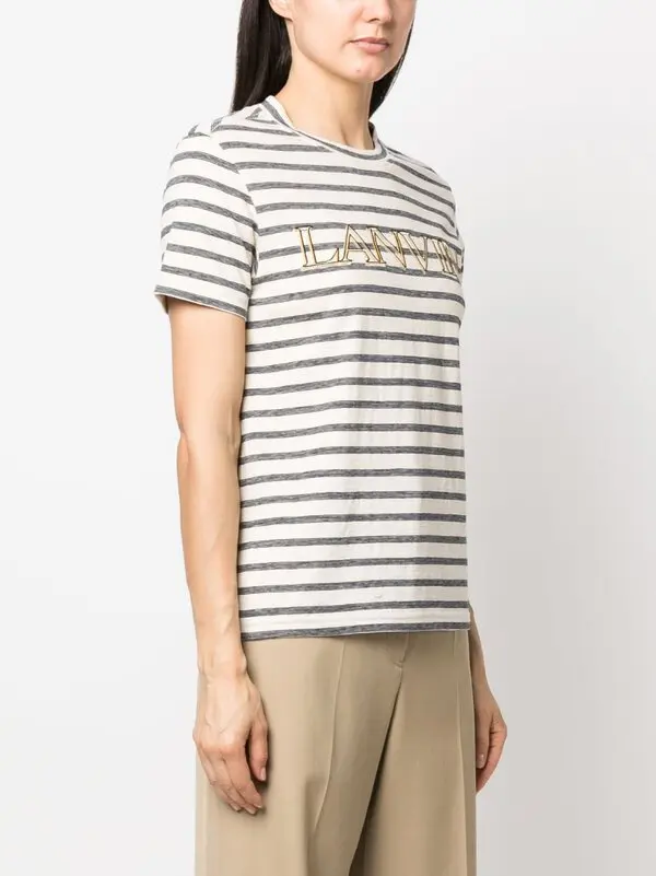 LANVIN Logo-print Striped T-shirt - Neutrals