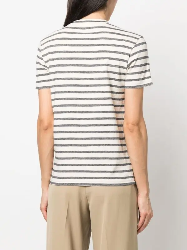 LANVIN Logo-print Striped T-shirt - Neutrals
