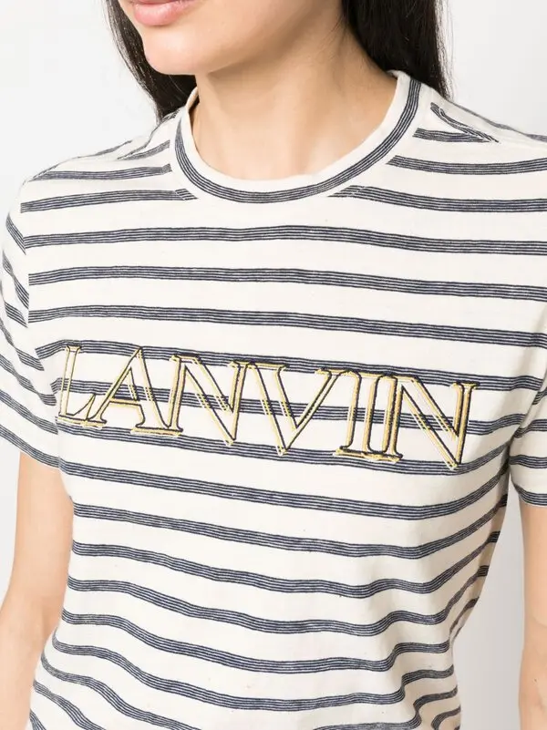 LANVIN Logo-print Striped T-shirt - Neutrals