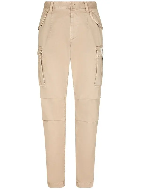 Dolce & Gabbana Logo-patch Cotton Cargo Pants - Neutrals