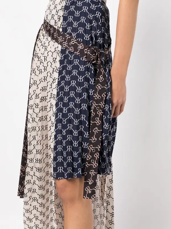 Rokh Asymmetric Monogram-print Midi Skirt