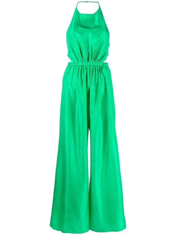 FORTE_FORTE Silk Halterneck Wide-leg Jumpsuit - Green
