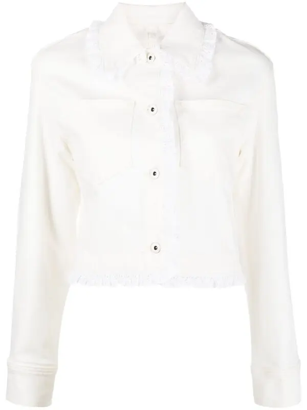 Kenzo Broderie-anglaise Cropped Denim Jacket - Neutrals