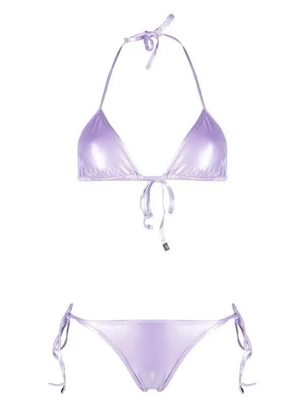 Attico High-shine Triangle Bikini Set - Purple