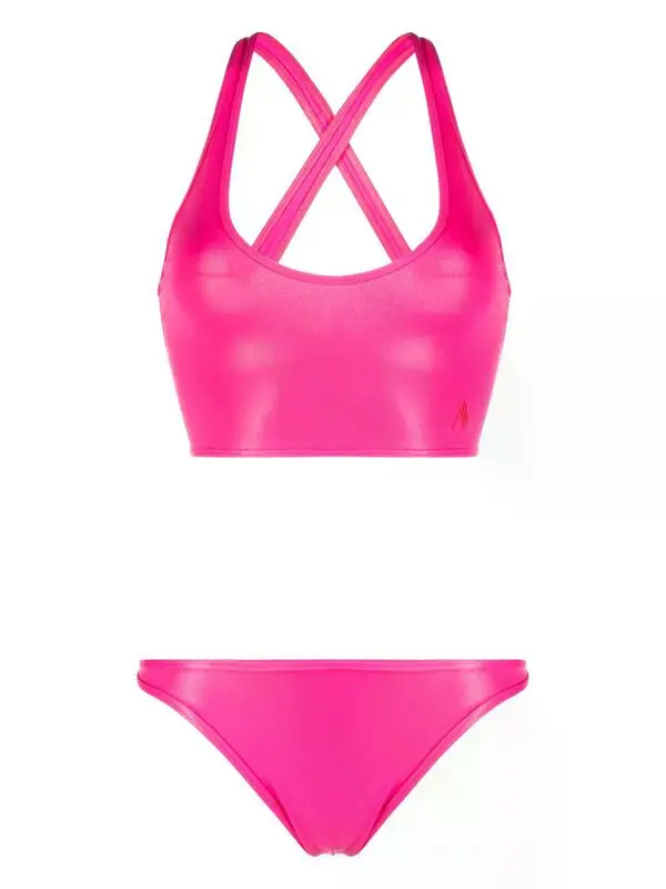 Attico Logo-embroidered Crossover-strap Bikini - Pink