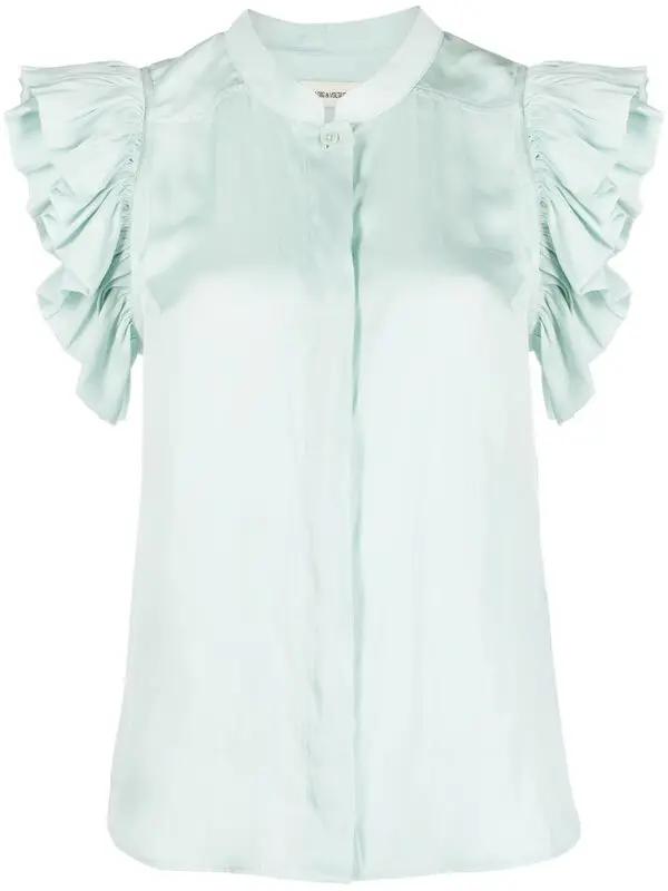 Zadig&Voltaire Recycled Polyester Blend Ruffled-sleeve Blouse - Blue