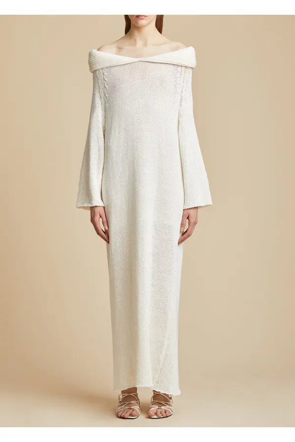khaite ivory dress Khaite Women's Ria Linen-Blend Maxi Dress - Cream