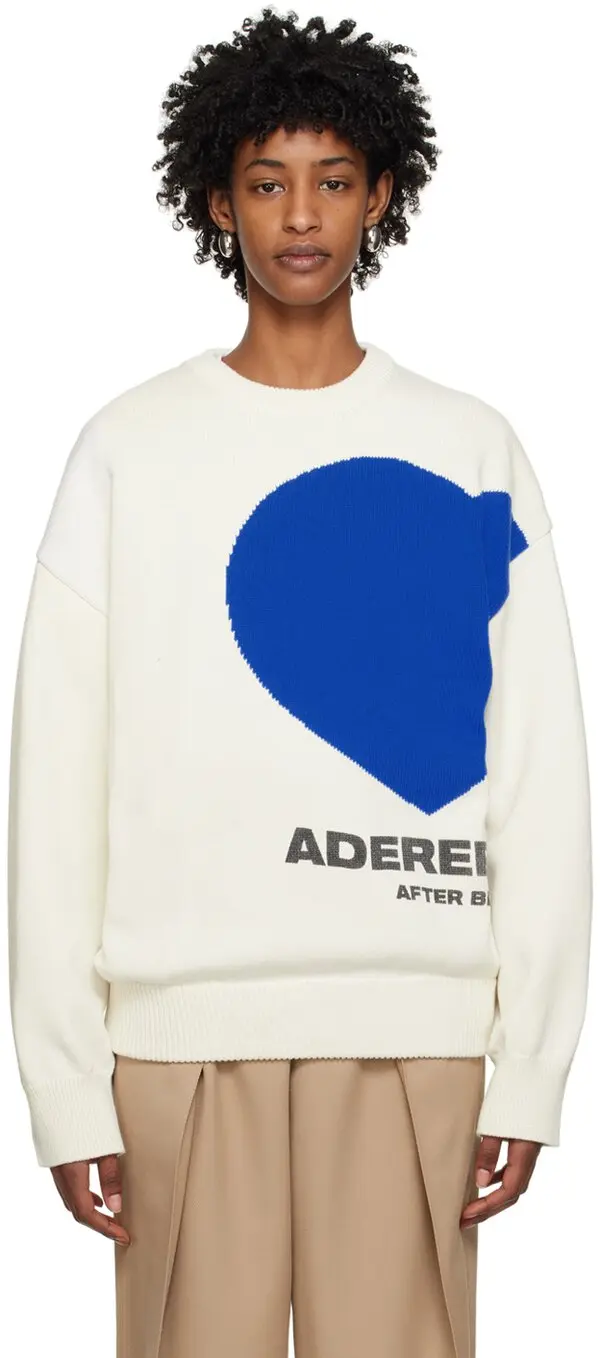 Ader Error White Twin Heart Sweater In Ivory - 38% Off | Editorialist