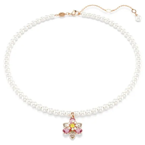 SWAROVSKI Idyllia Pendant Necklace With Floral Crystal Motif - Pink