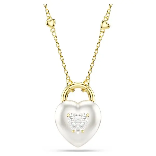 SWAROVSKI 18k Gold Finish Heart Pendant Necklace With Charm - White