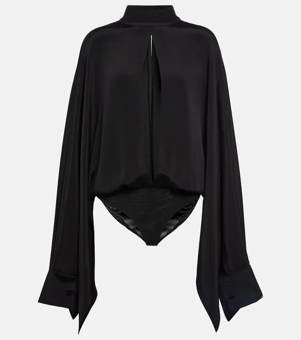 TOM FORD Cutout Silk Crepe Bodysuit - Black