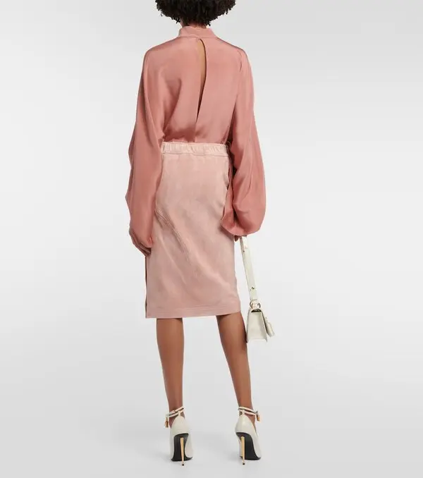 TOM FORD Plonge Leather Midi Skirt