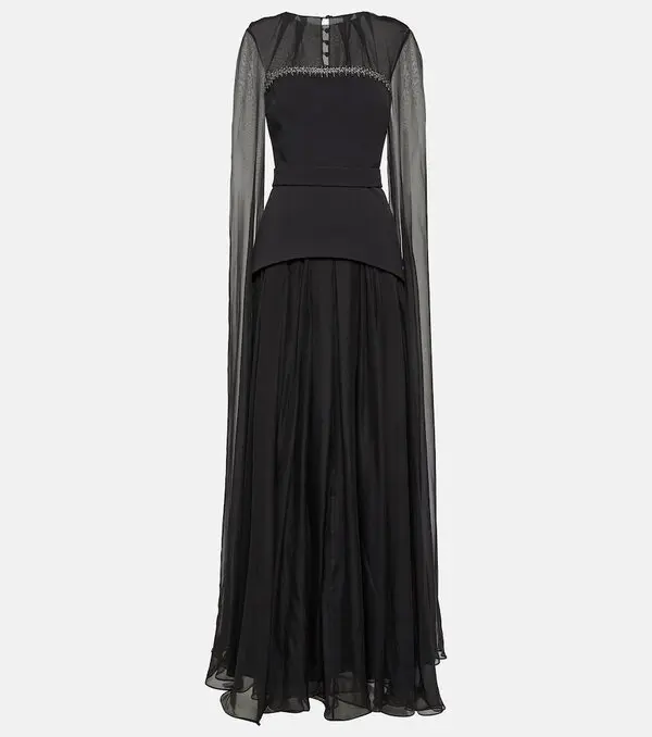 Safiyaa Gloria Silk And Crepe Gown - Black