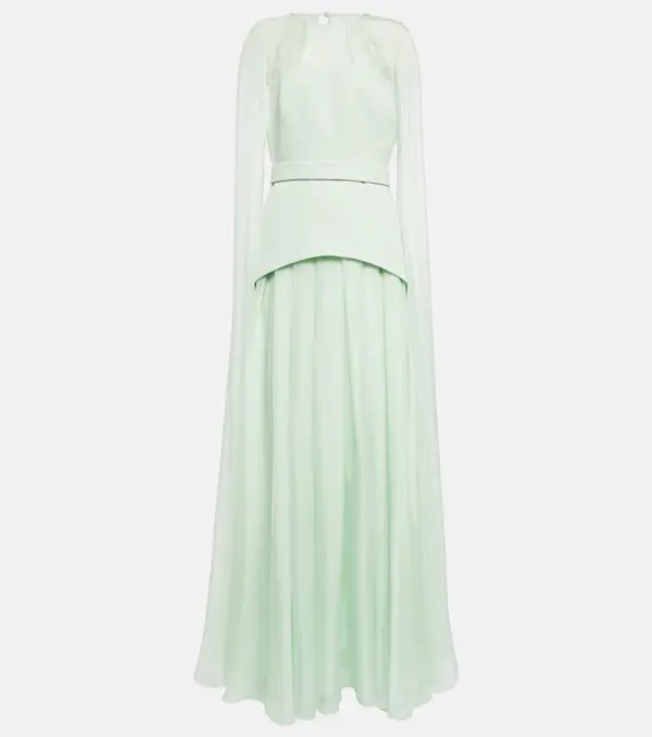 Safiyaa Gloria Silk And Crêpe Gown - Green
