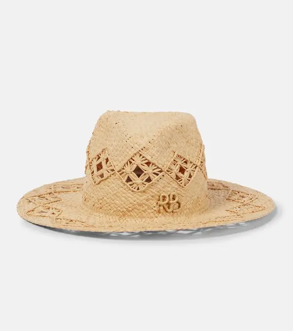Ruslan Baginskiy Embroidered Straw Fedora - Beige