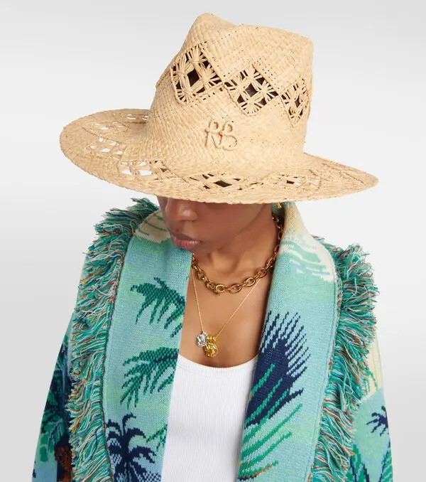 Ruslan Baginskiy Embroidered Straw Fedora - Beige