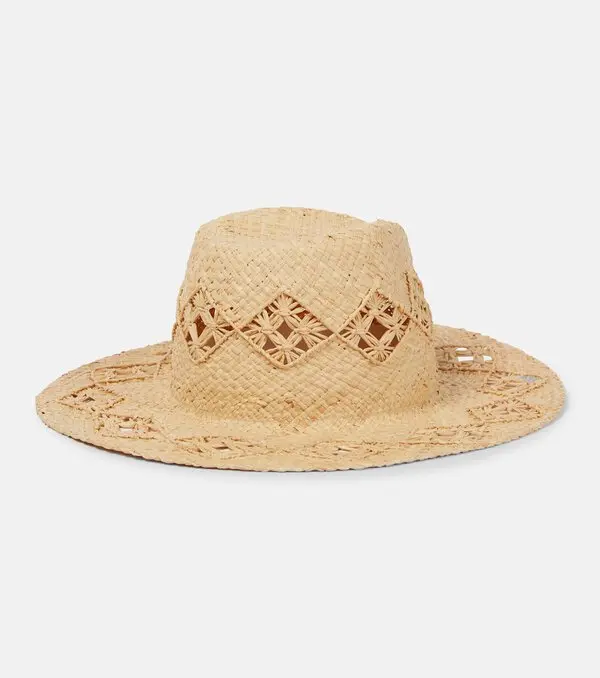 Ruslan Baginskiy Embroidered Straw Fedora - Beige