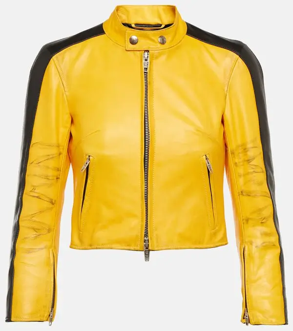 Balenciaga Cropped Leather Jacket - Yellow