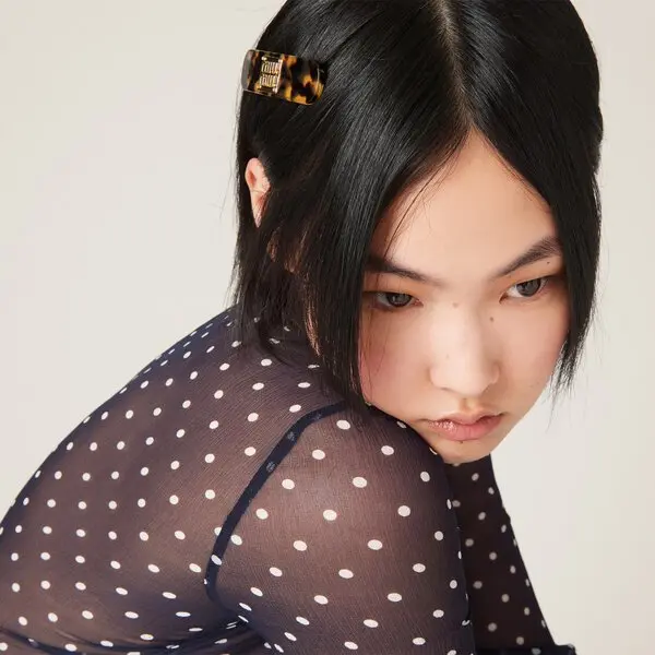 Set of 2 Miu Miu plexiglas mini hair clips gold rhinestones crystals tor… Miu Miu Plexiglas And Metal Hair Clip - Tortoiseshell/Gold  main image 3