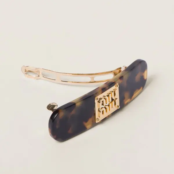 Set of 2 Miu Miu plexiglas mini hair clips gold rhinestones crystals tor… Miu Miu Plexiglas And Metal Hair Clip - Tortoiseshell/Gold  main image 4