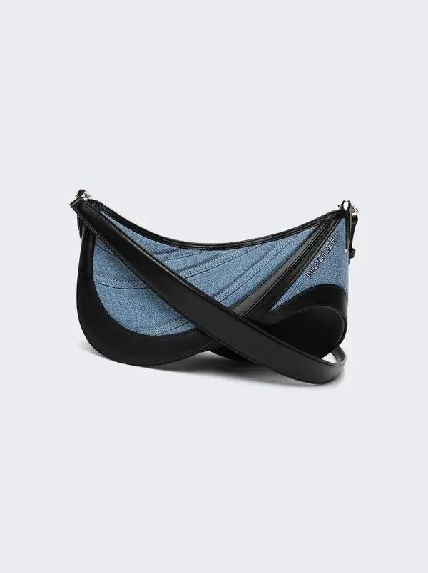 MUGLER Spiral Curve Shoulder Bag - Denim Blue