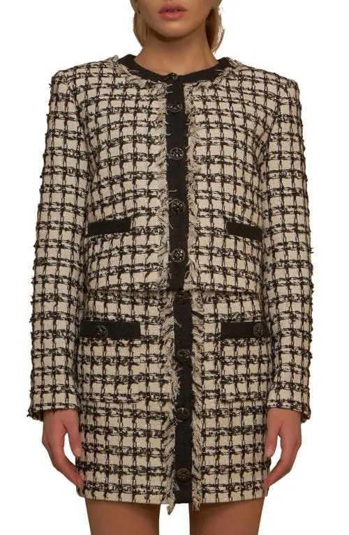 Endless Rose Fringe Metallic Tweed Crop Jacket