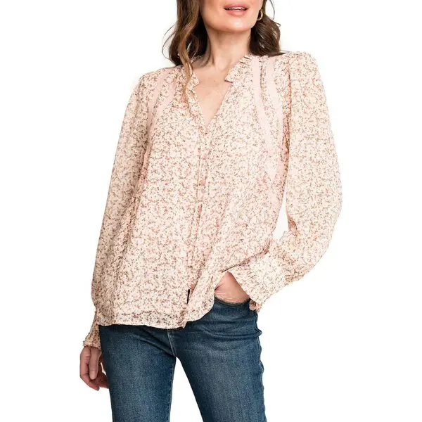 GIBSONLOOK Floral Long Sleeve Blouse - Pink Ditsy Floral