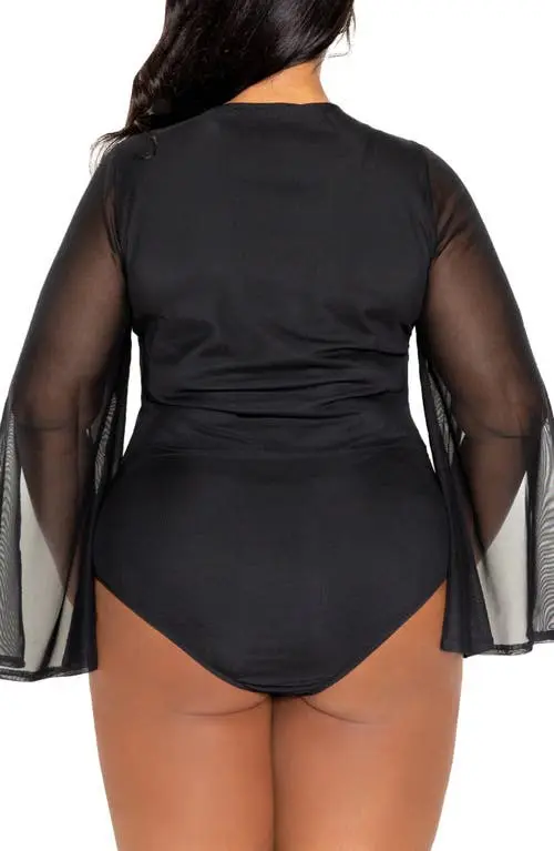 BUXOM COUTURE Mesh Long Sleeve Bodysuit - Black
