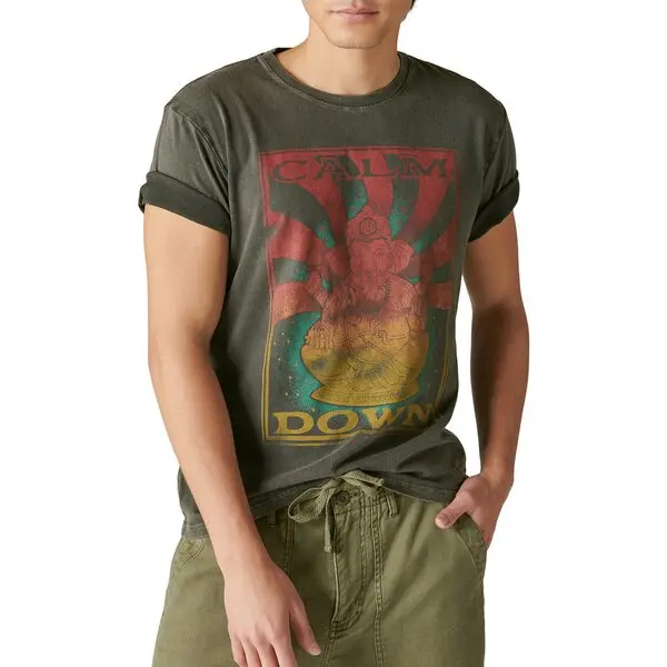 Lucky Brand Calm Ganesh Cotton Graphic Tee - Jet Black