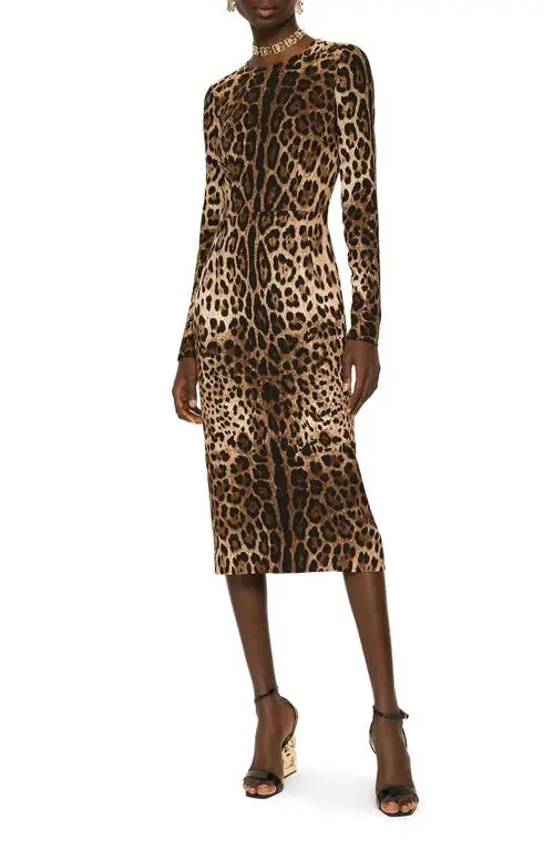 Dolce & Gabbana Leopard Print Sheath Dress - Light Brown