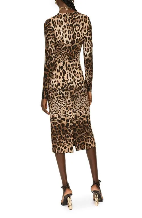 Dolce & Gabbana Leopard Print Sheath Dress - Light Brown