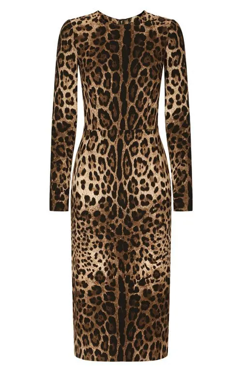 Dolce & Gabbana Leopard Print Sheath Dress - Light Brown