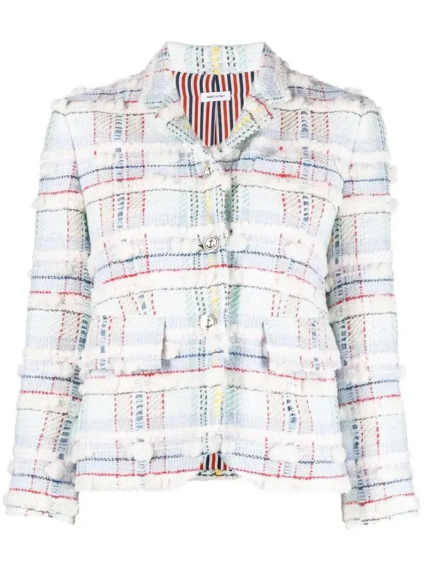 Thom Browne Madras Checked Tweed Blazer - White