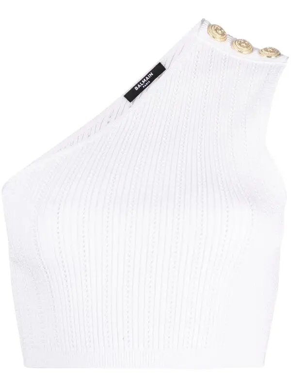 Balmain Asymmetric Buttoned Knit Top - White