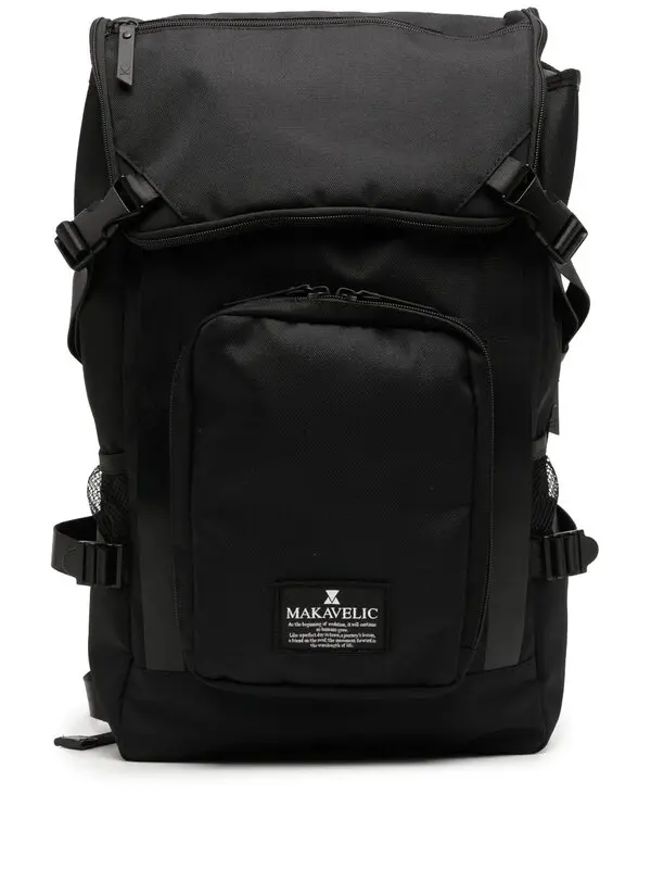 MAKAVELIC Multiple Pockets Logo-patch Backpack - Black