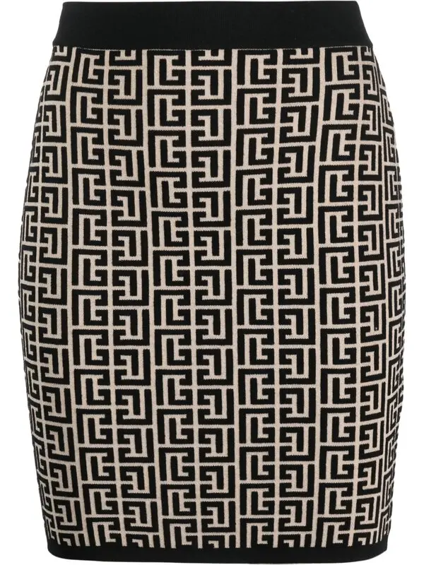 Balmain Monogram-jacquard Miniskirt - Black