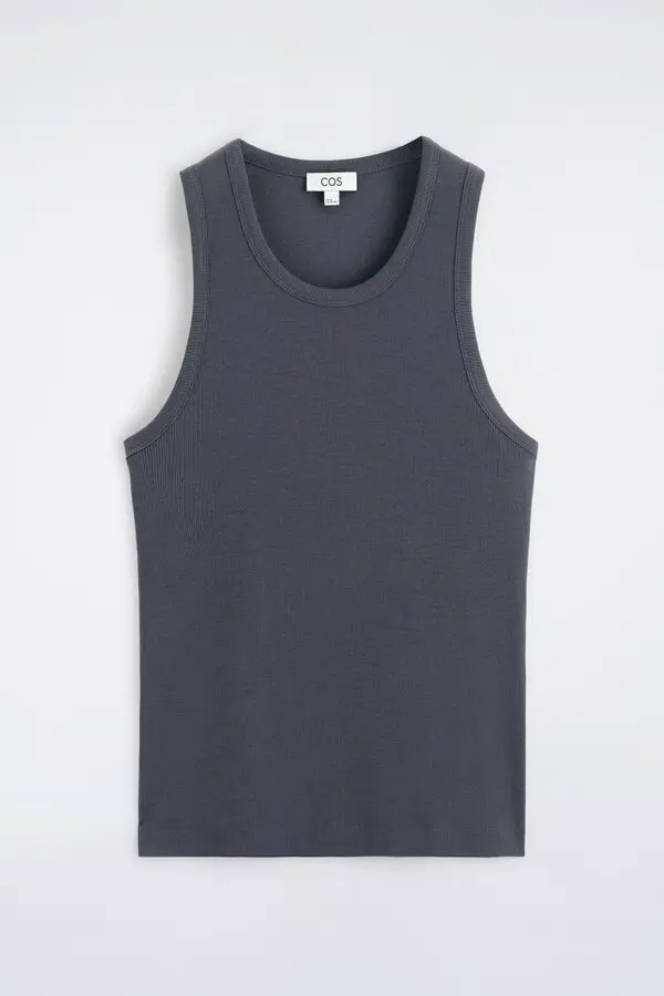 Cos Slim Ribbed Cotton Blend Tank Top - Dark Grey